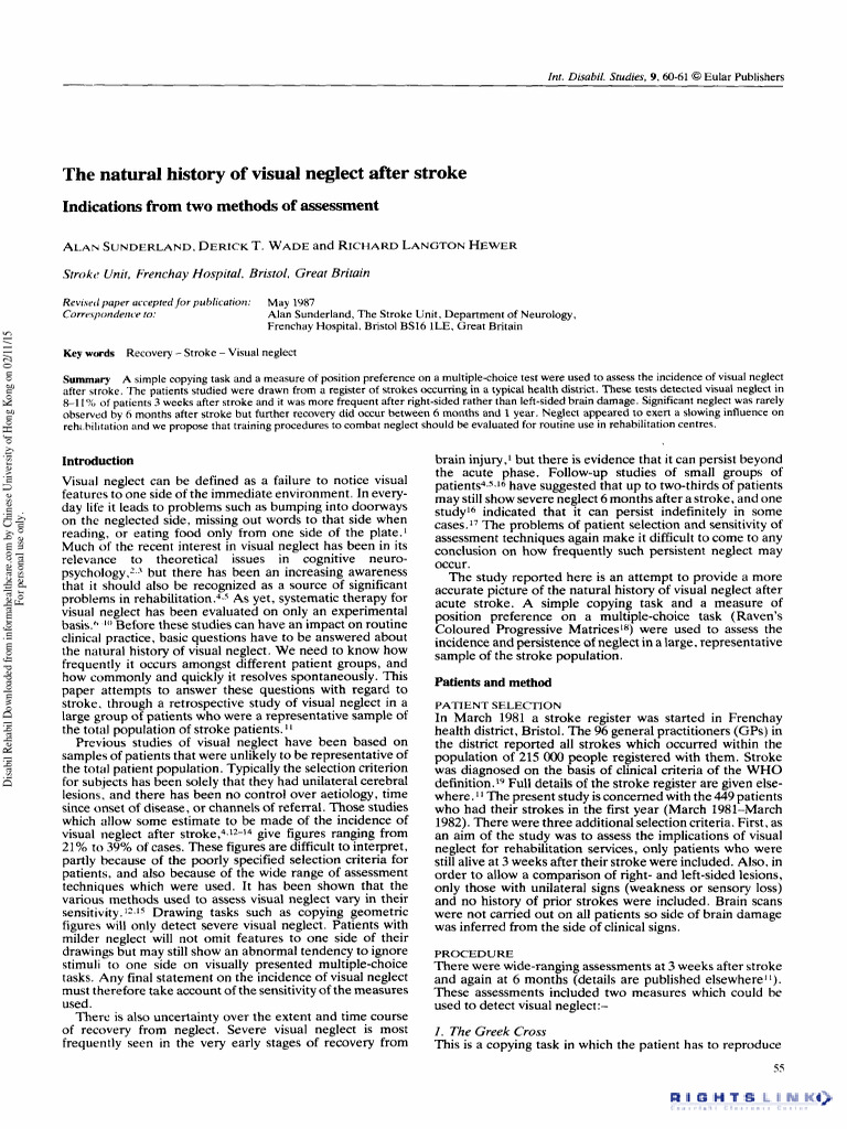 Natural History of Visual Neglect After Stroke: Indications From Two ...