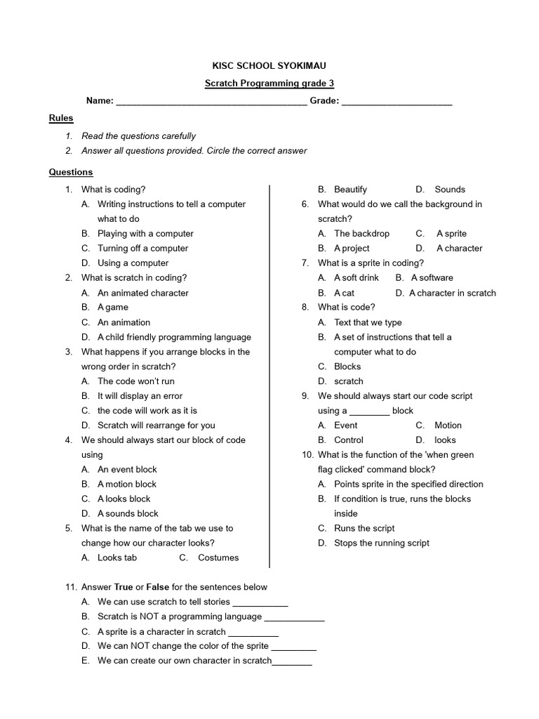 Scratch Programming Theory Lower Grade 3 Pdf Scratch Programming Language Programming