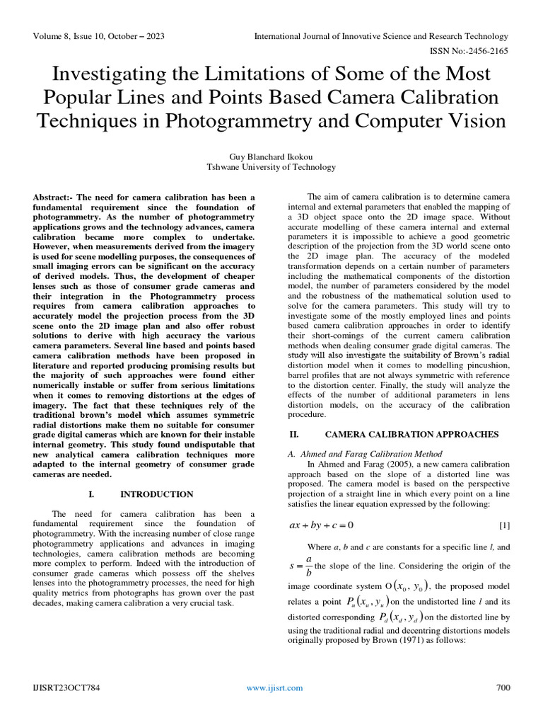 Investigating The Limitations of Some of The Most Popular Lines and Points Based Camera ...