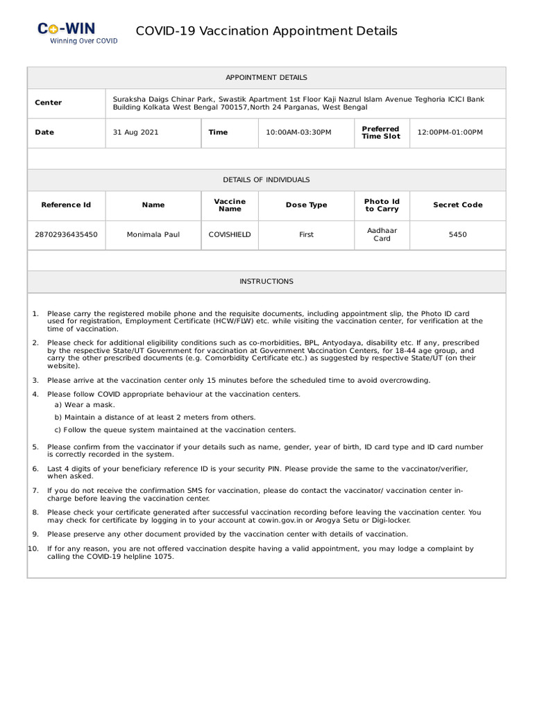Appointment Slip | PDF | Identity Document | Authentication