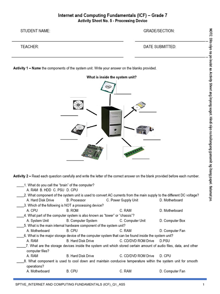Sptve Icf 7 Q1 As5 | PDF | Computer Data Storage | Random Access Memory