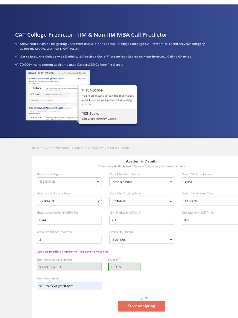 CAT College Predictor 2023 - IIM & Non-IIM Call Predictor - Predict Your College Admission ...