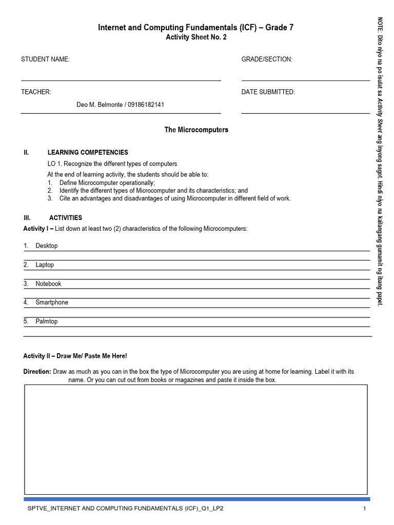 Sptve Icf 7 Q1 As2 | PDF | Microcomputers | Classes Of Computers