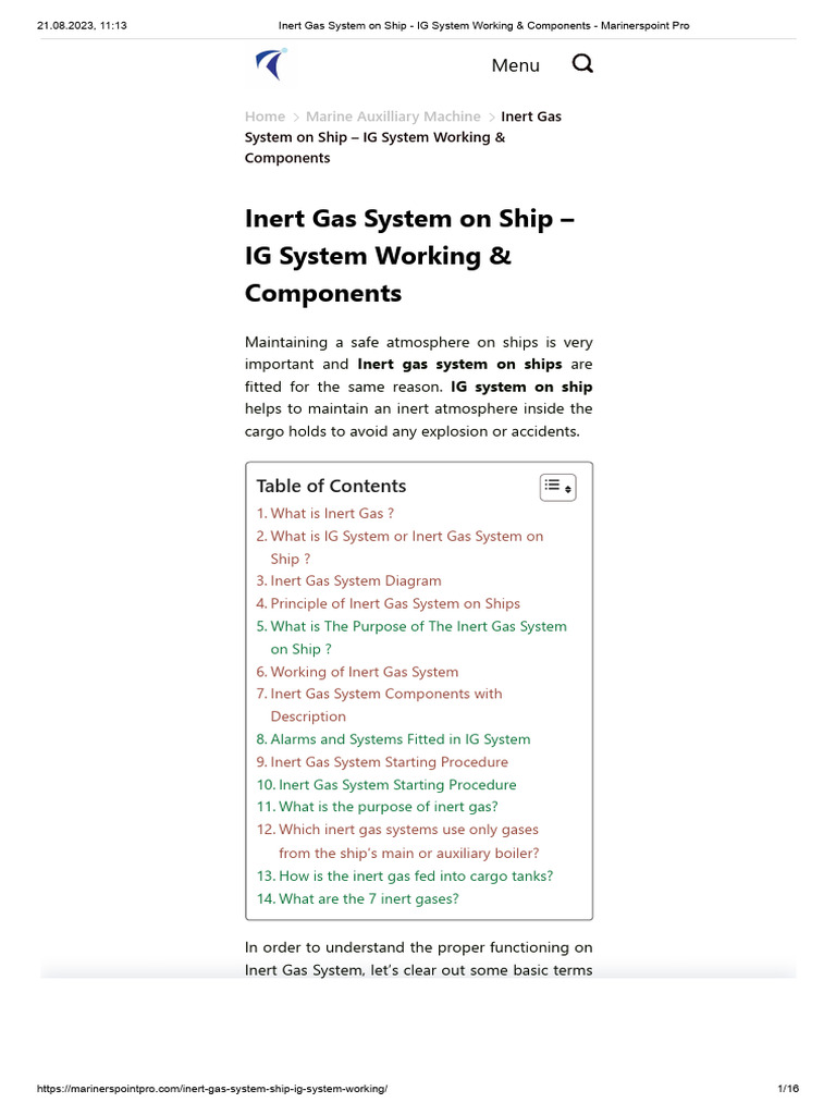 Inert Gas System On Ship - IG System Working & Components - Marinerspoint Pro | PDF | Oil Tanker ...