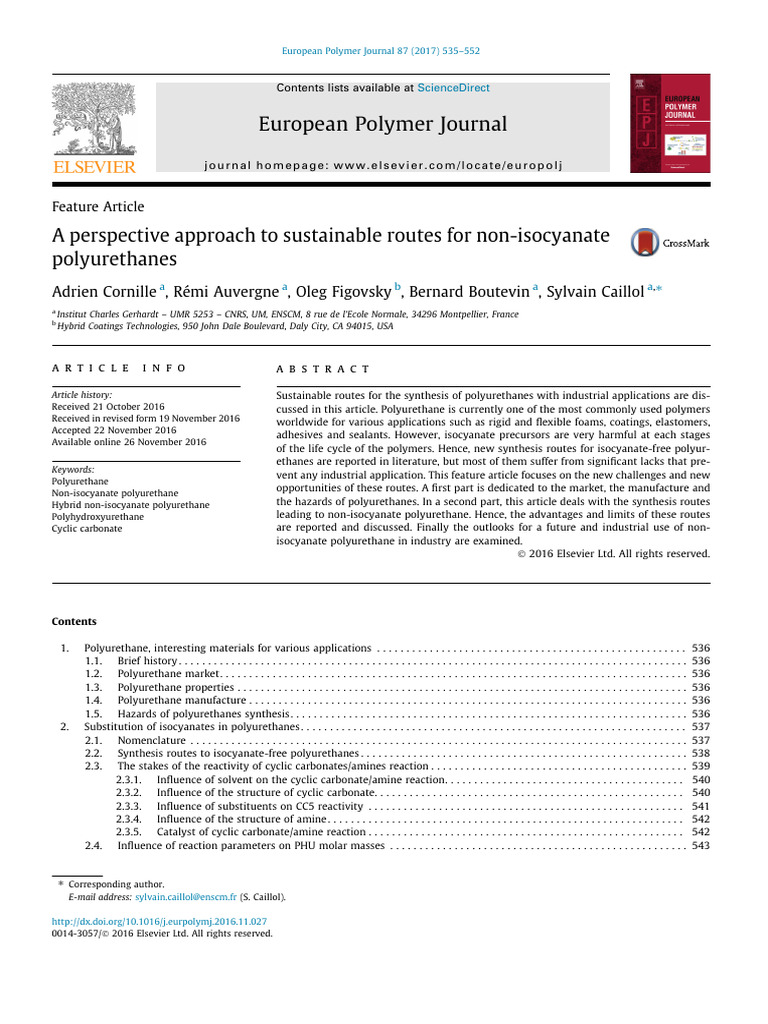 European Polymer Journal: Adrien Cornille, Rémi Auvergne, Oleg Figovsky ...
