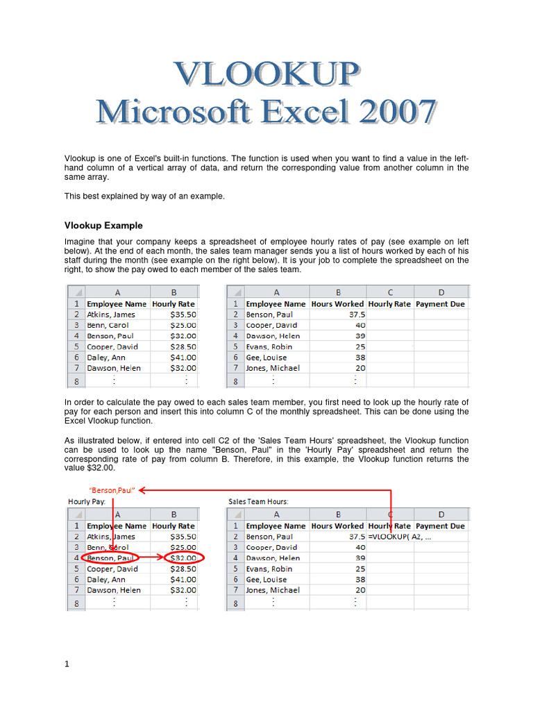 2007 Vlookup Handout | PDF
