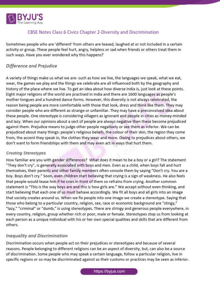 CBSE Notes Class 6 Social Science Civics Chapter 2 Diversity and ...