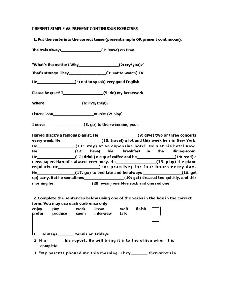 Present Simple vs Continuous Exercises | PDF | Language Arts & Discipline