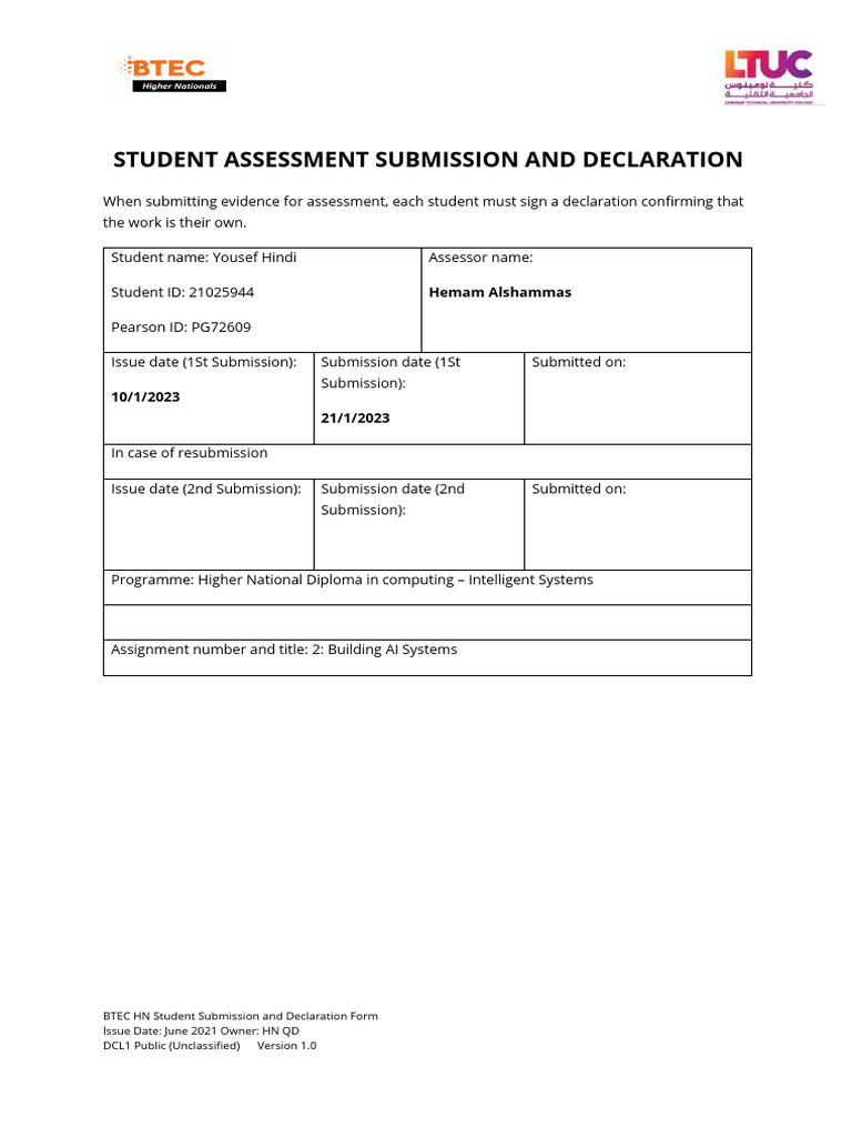 Student Assessment Submission and Declaration | PDF | Artificial Intelligence | Intelligence (AI ...