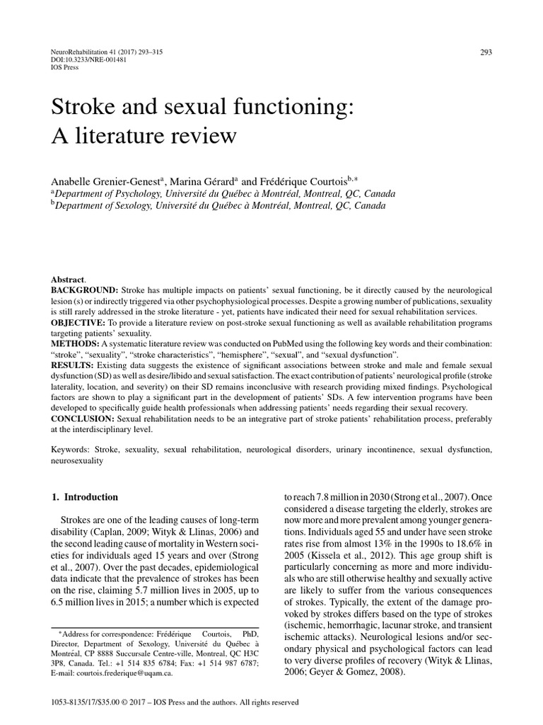 Stroke and Sexual Functioning: A Literature Review: Anabelle Grenier-Genest, Marina G Erard and ...