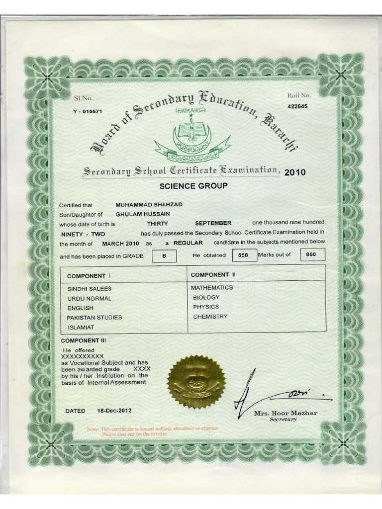 Matric Marksheet | PDF