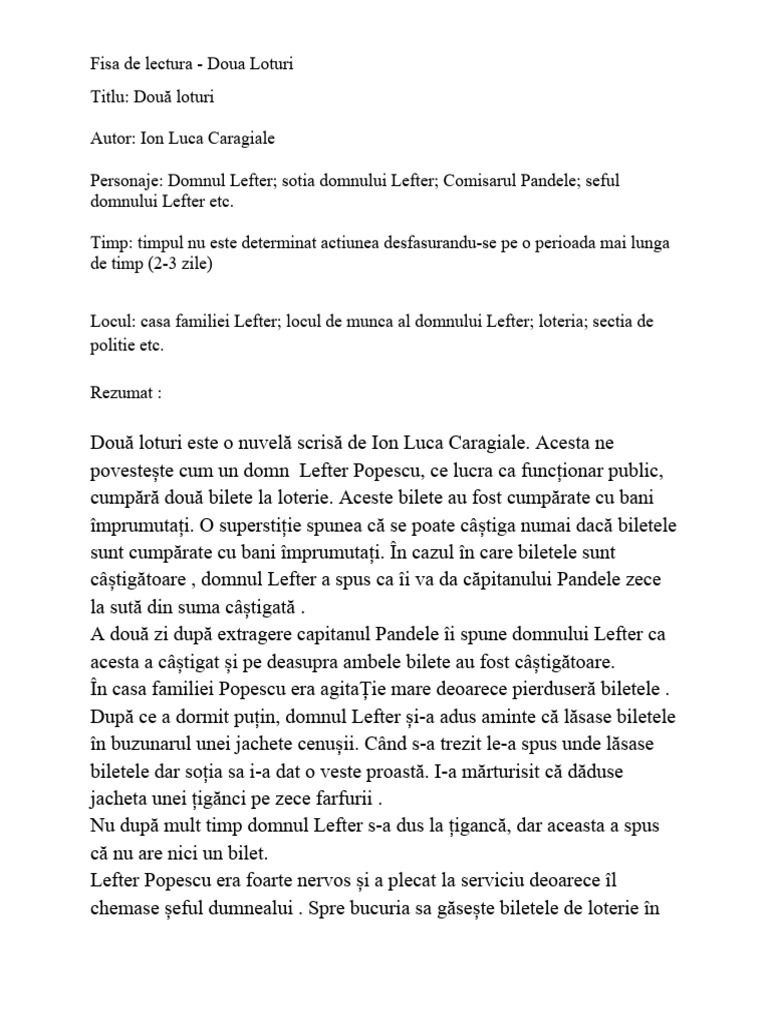 Fisa de Lectura Două Loturi | PDF