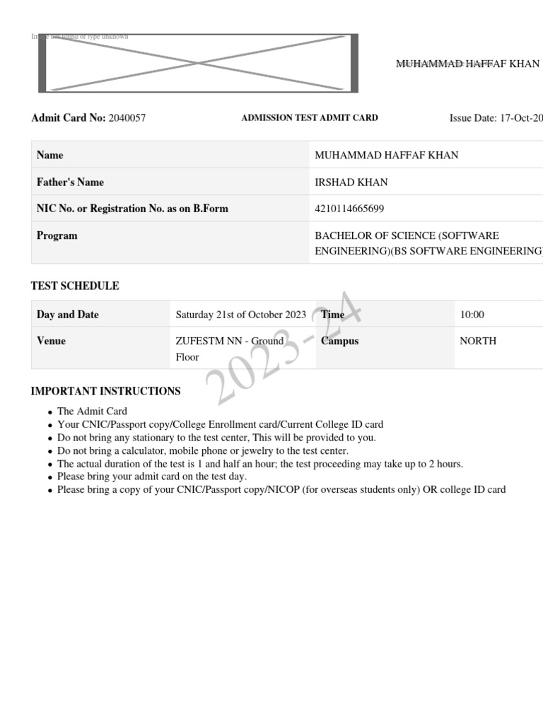 Admission Test Admit Card 2023 | PDF