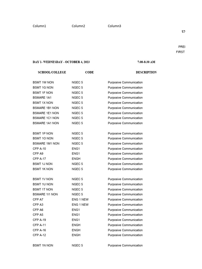 Preliminary Examination Schedule For First Semester Sy 2023 2024 | PDF