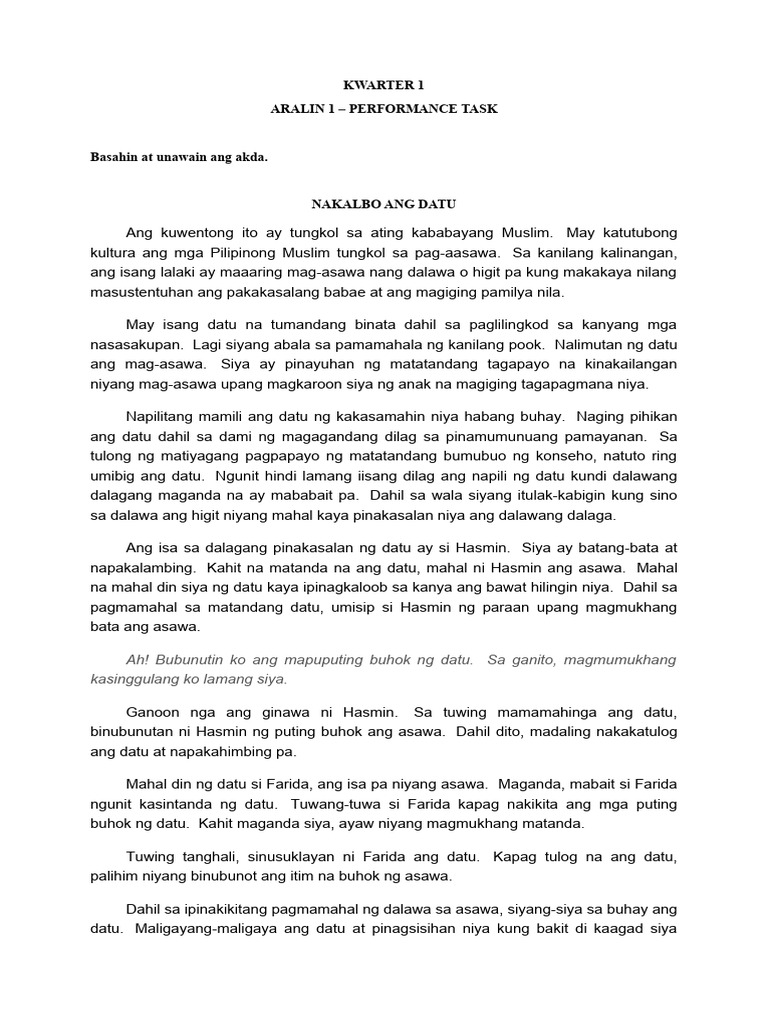 Kwarter 1 - Aralin 1 Performance Task | PDF