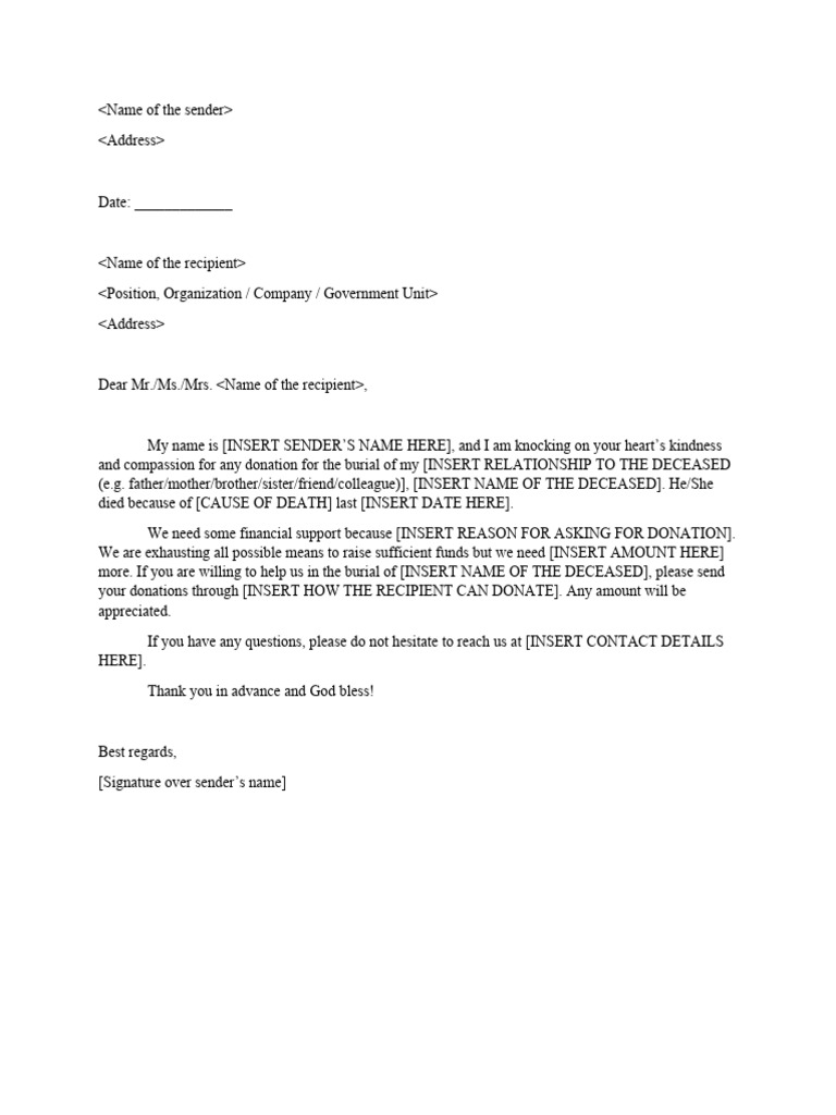 Solicitation Letter Sample Template For Funeral | PDF | Politics | Law