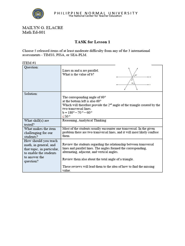 ELACRE-Lesson 1 Task | PDF | Triangle | Mathematics