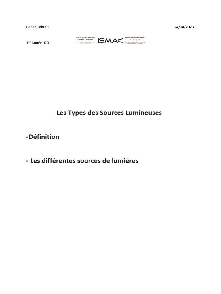 Types de Sources Lumineuses Expliqués | PDF