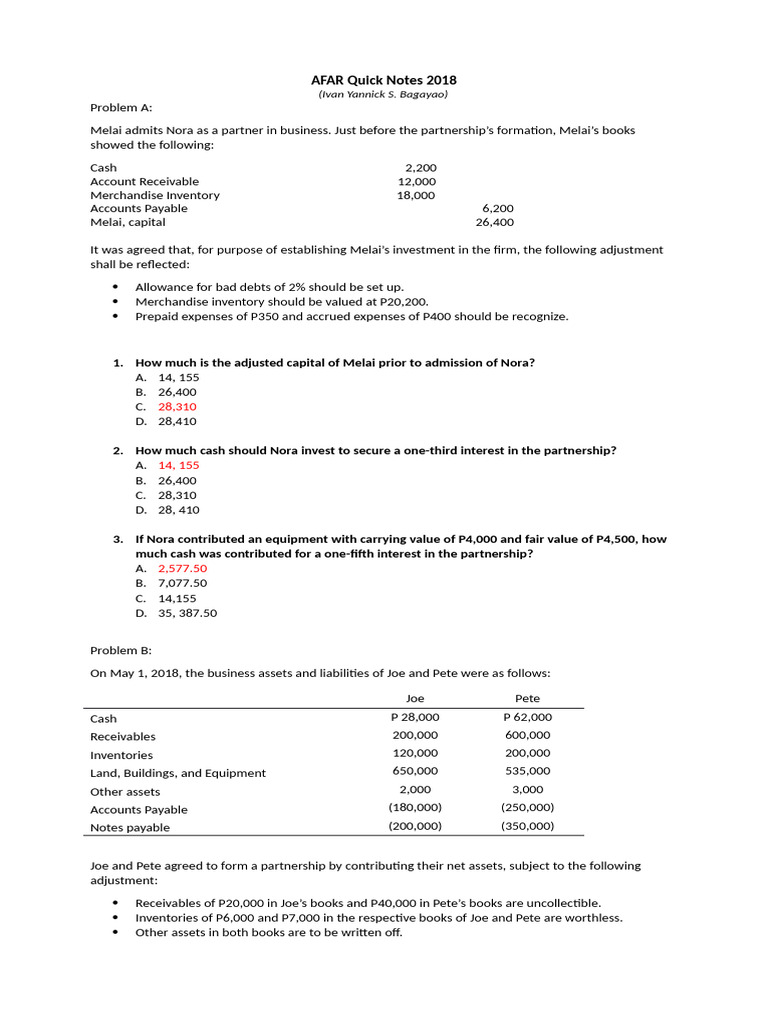 AFAR Quick Notes 2018 Ivan Yannick S. Bagayao | PDF | Partnership ...
