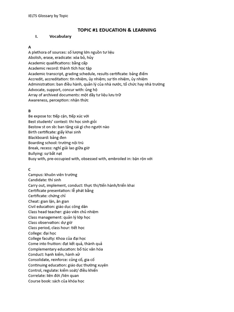 Vocab #1 - Education | PDF