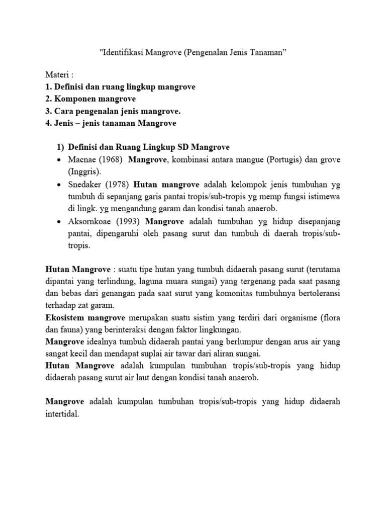 Materi Mangrove | PDF | Kajian Bahasa Asing | Griya & Taman