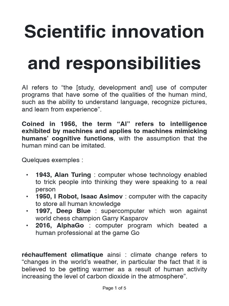 Scientific Innovation and Responsibilities | PDF