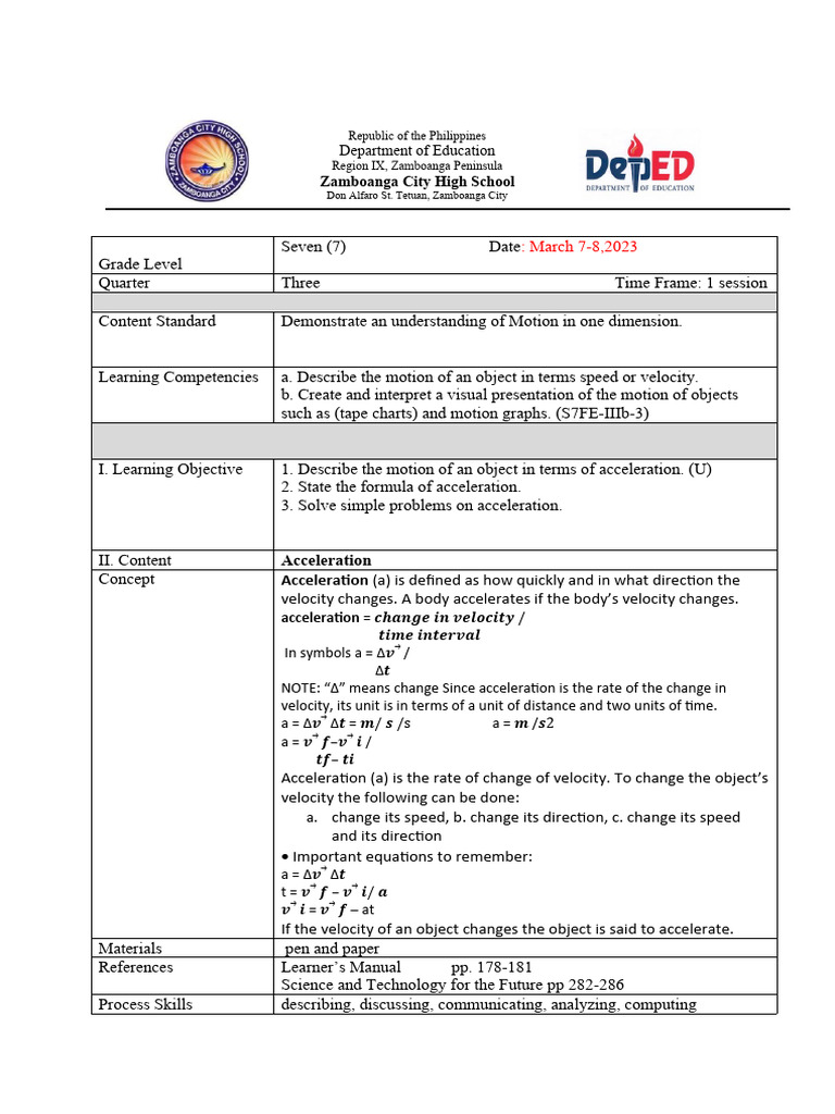 LP On ACCELERATION | PDF | Acceleration | Velocity