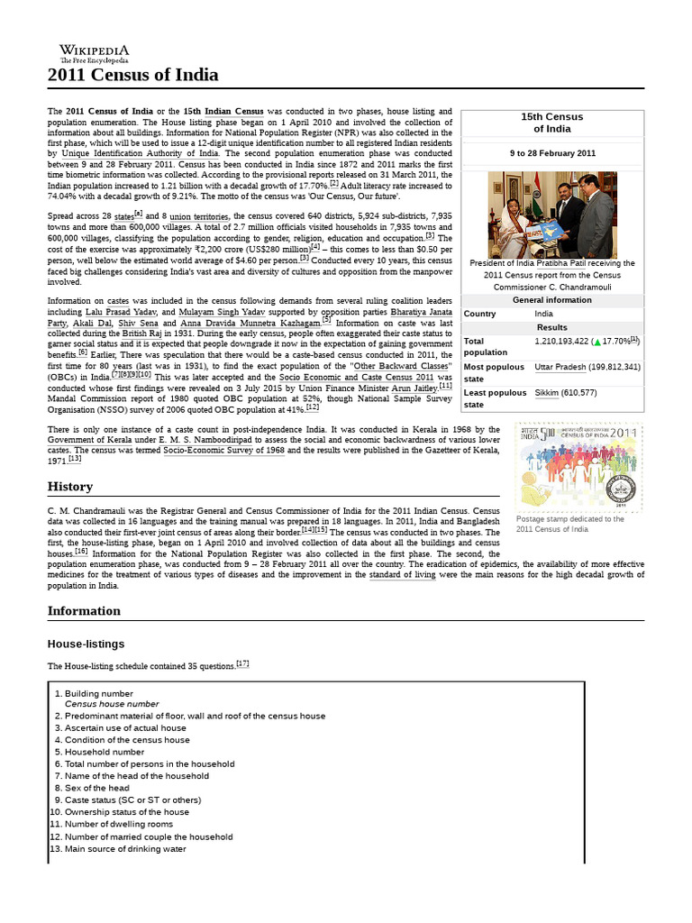 2011 Census of India | PDF | South Asia