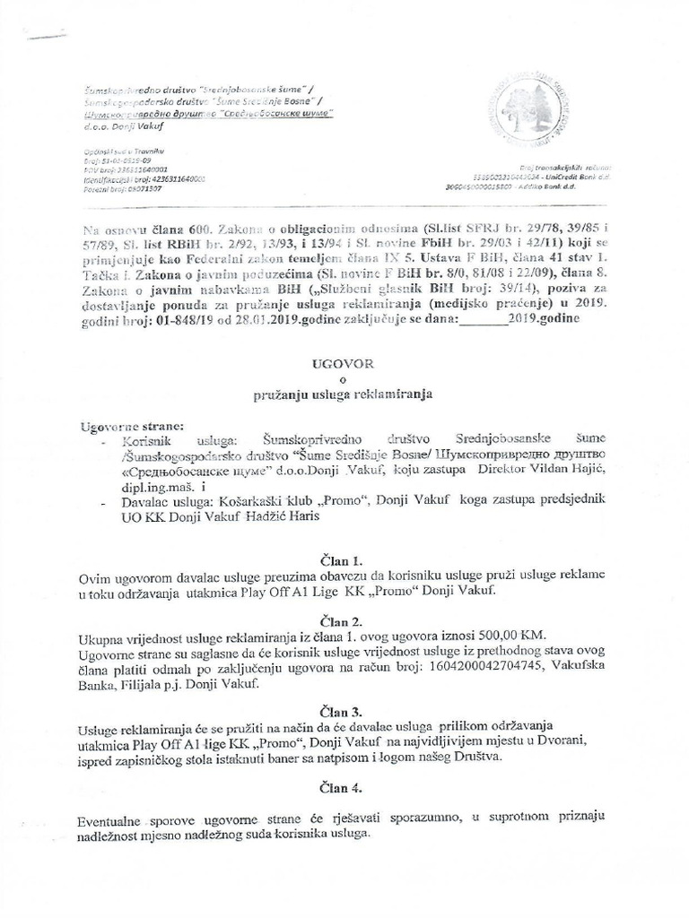 Ugovor o Pružanju Usluga Reklamiranja | PDF