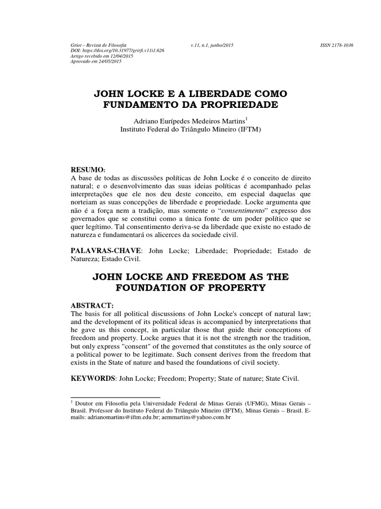 John Locke E A Liberdade Como Fundamento Da Propriedade: Resumo | PDF ...