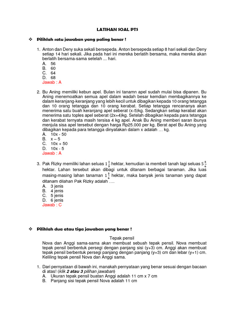 Latihan Soal Math 7 | PDF