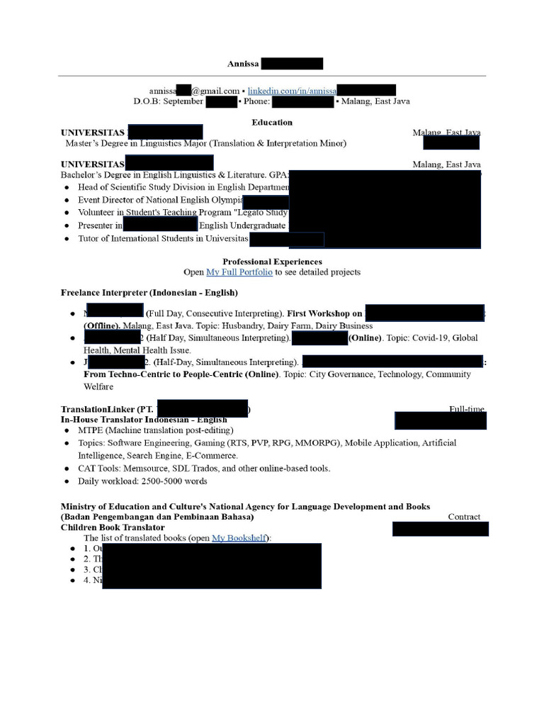 Example of Translator Resume and Portfolio | PDF
