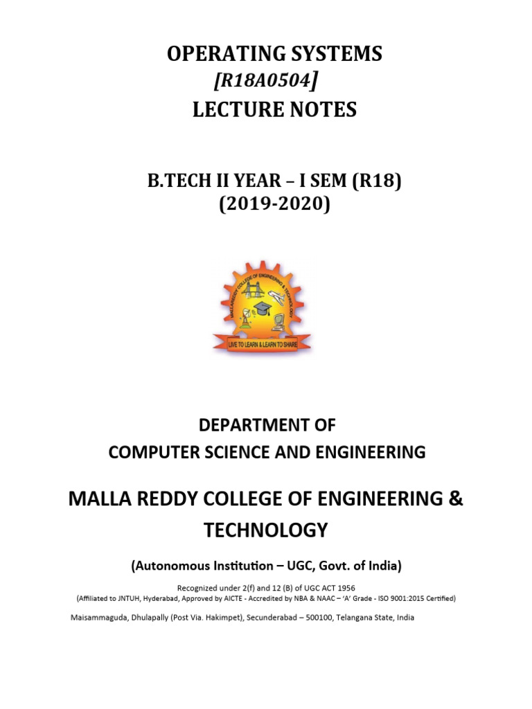 Operating Systems Notes R18 | PDF | Thread (Computing) | Operating System
