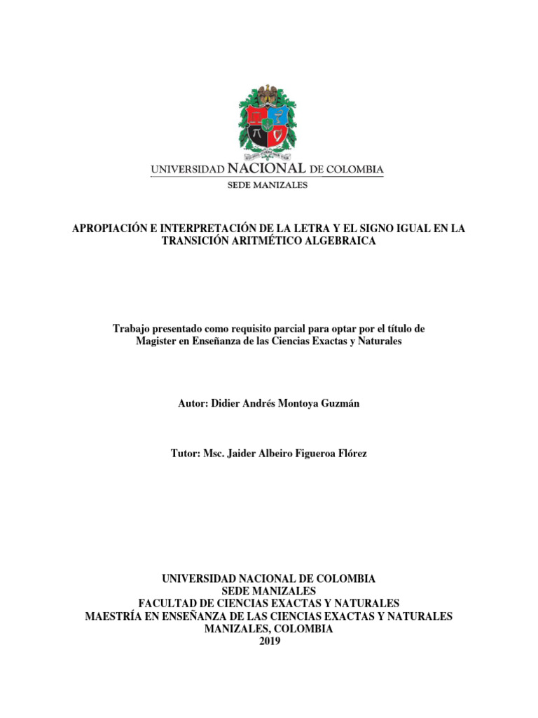 Apropiacion e Interpretacion de La Letra y El Signo Igual en La ...