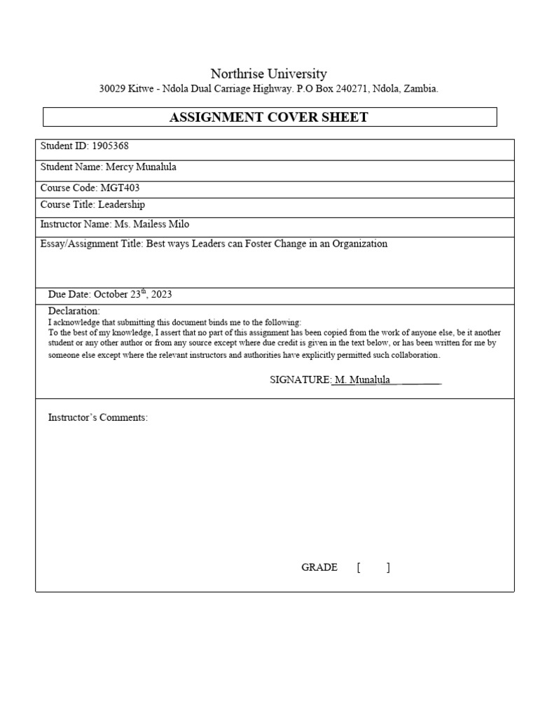 Day MGT304 Assignment 2.. | PDF | Change Management | Leadership