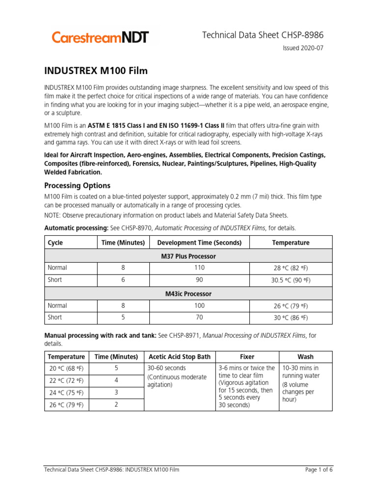 TDS - CHSP 8986 - INDUSTREX M100 Film | PDF | Exposure (Photography) | Radiography