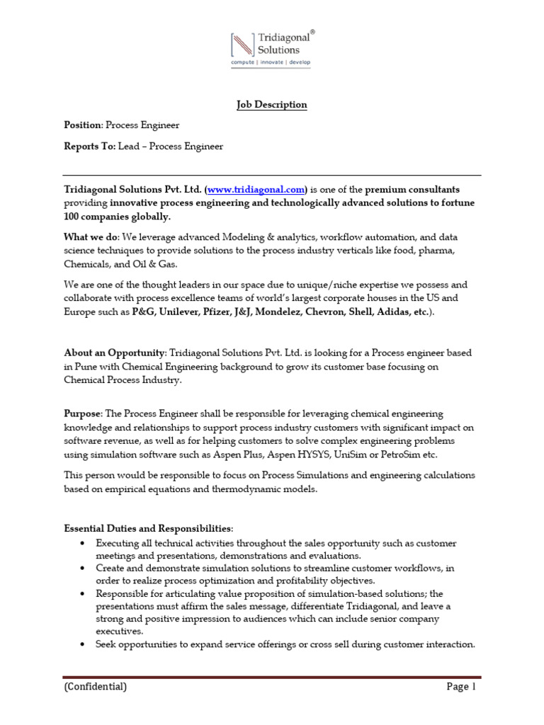 JD - Process Engineer | PDF | Simulation | Engineering