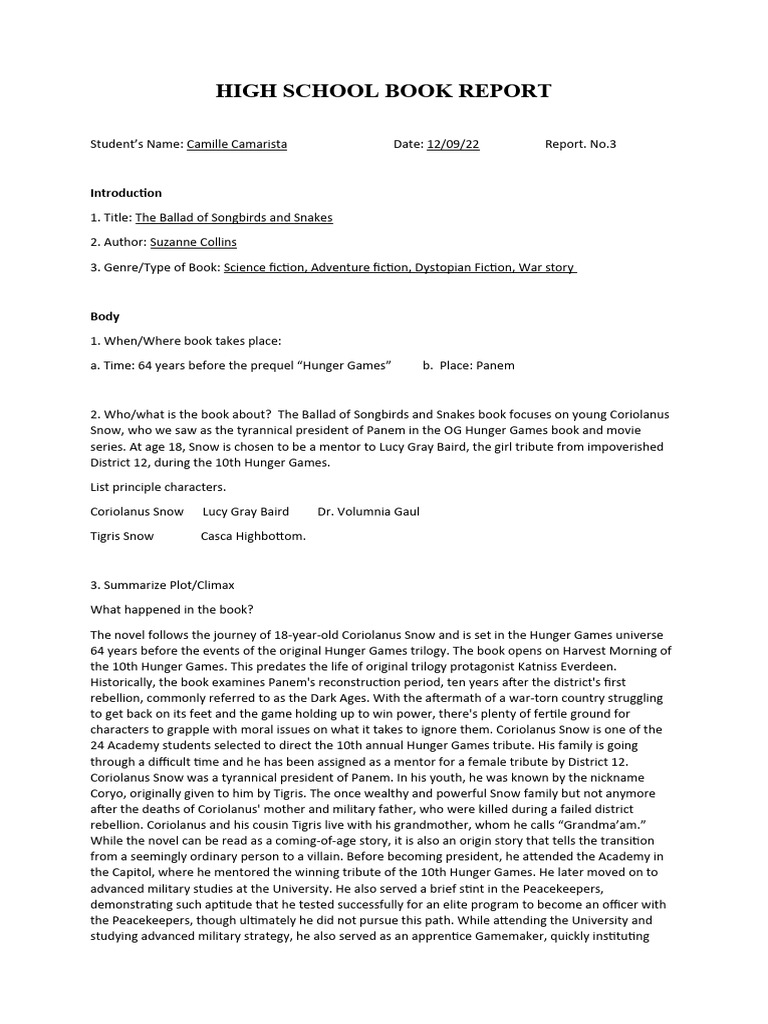 High School Book Report | PDF | The Hunger Games