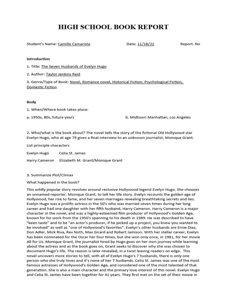 High School Book Report | PDF
