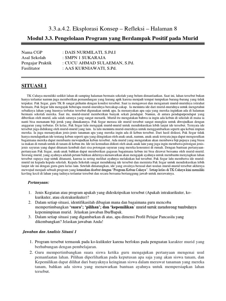 Eksplorasi Konsep Modul 3.3 Refleksi Hal 8 | PDF