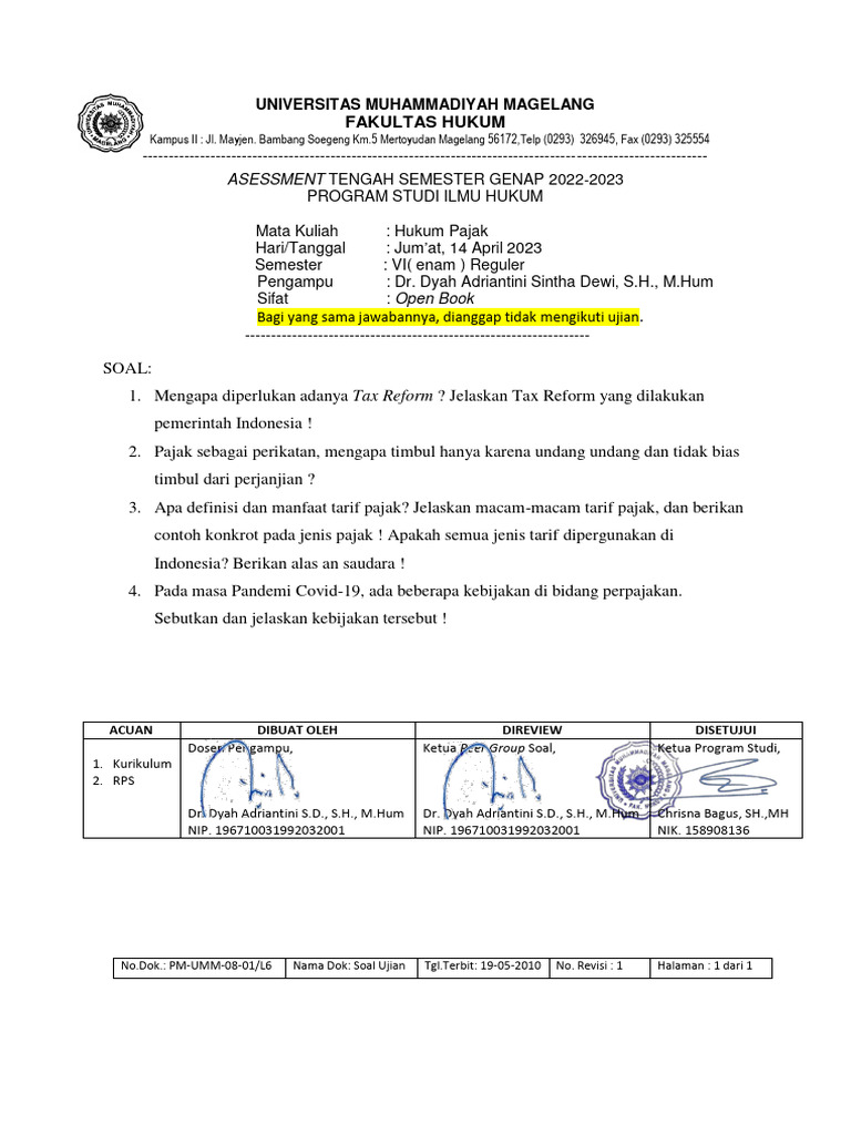 Soal UTS H Pajak-Reguler-Bu Dyah | PDF