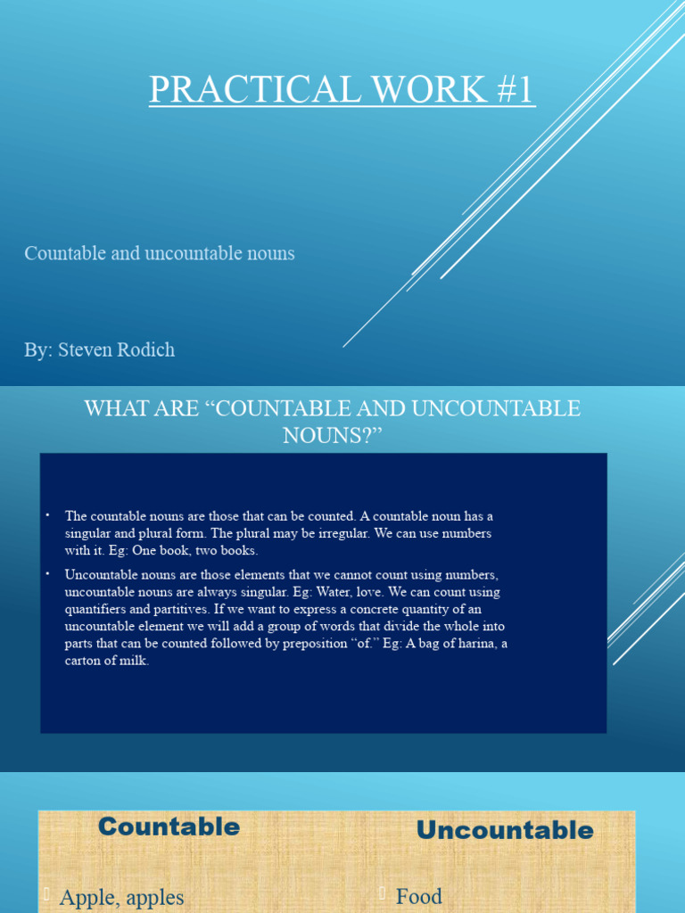 Rodich Steven Practical Work #1 Countable and Uncountable Nouns. | PDF | Noun | Plural