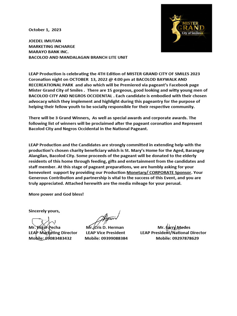 Sponsorship Letter Mgcos 2023 - Marayo Bank | PDF