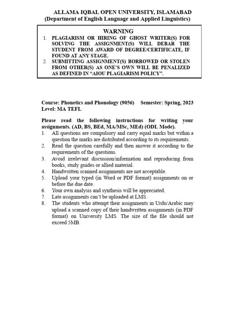 Assignment 1 9056 Phonetics Phonology Pdf Sound Ear