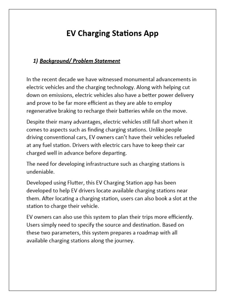 EV Charging Stations App: 1) Background/ Problem Statement | PDF ...