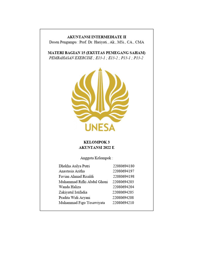 Akuntansi Intermediate II (Kelompok 3 AK22E) BAB 15 | PDF