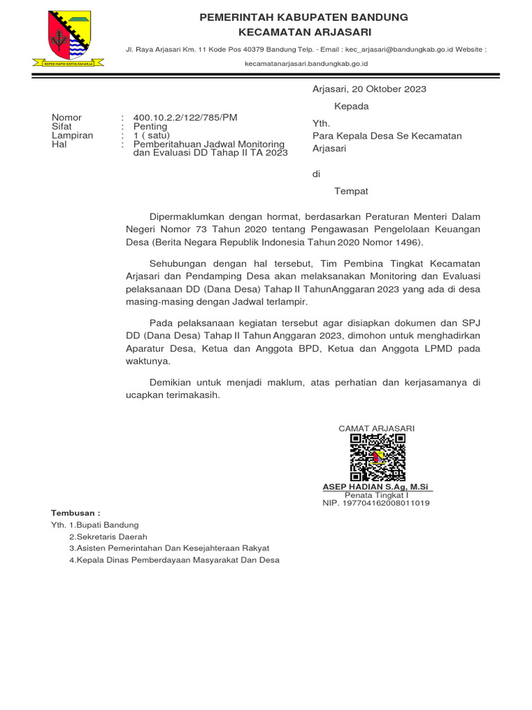 Pemberitahuan Jadwal Monitoring Dan Evaluasi Dana Desa | PDF