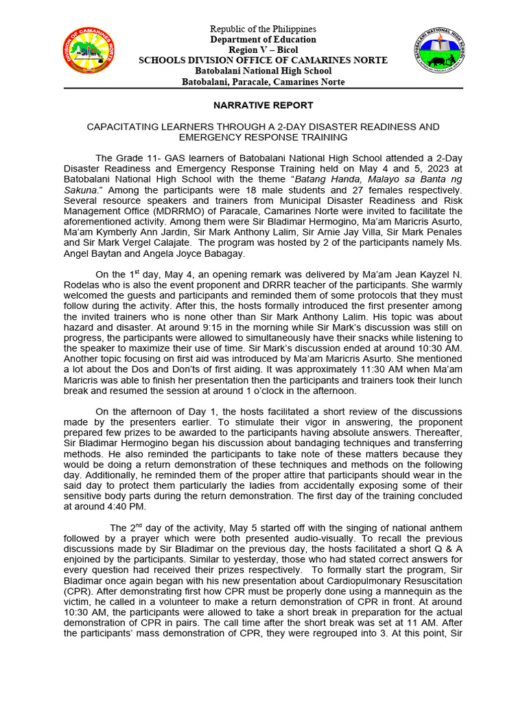 DRRR Report | PDF | Cardiopulmonary Resuscitation | First Aid