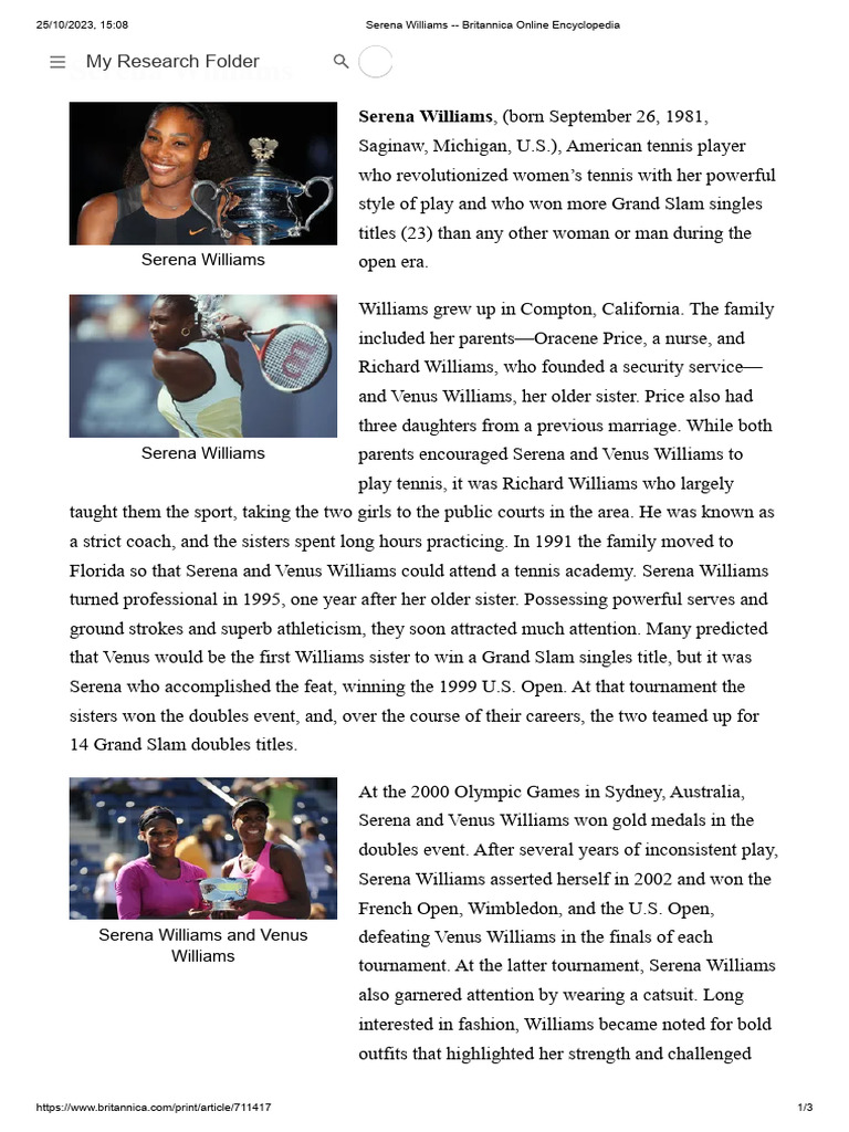 Serena Williams - Britannica Online Encyclopedia | PDF | Serena Williams | Venus Williams