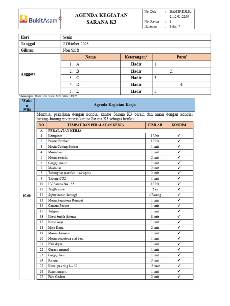 Contoh Agenda Kerja Harian | PDF